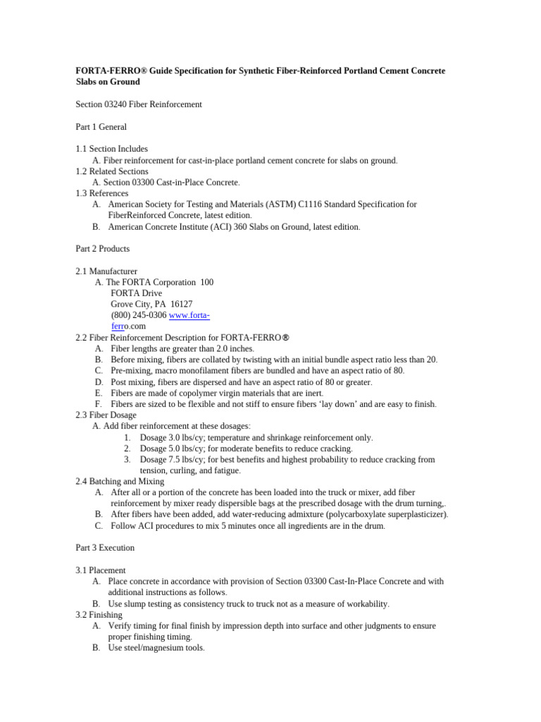 Guide Specification For FerroFiber | PDF | Concrete | Building Technology