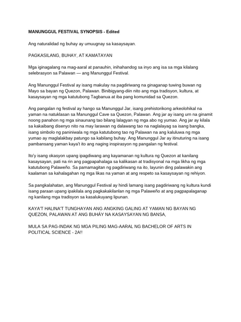 Manunggul Festival Synopsis | PDF