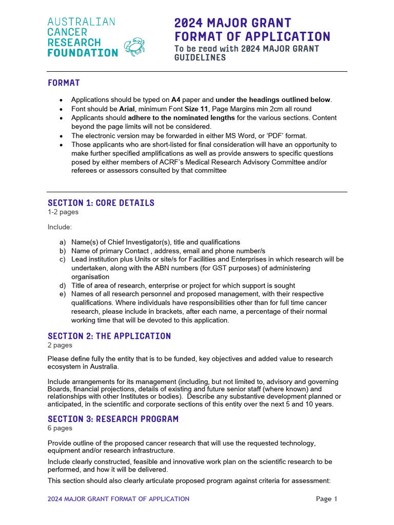 2024 ACRF Format of Major Grant Application | PDF | Citation