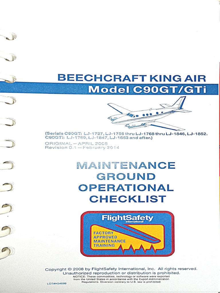 MAINTENANCE AND GROUND OPERATION CHECKLIST C90GT - Ti | PDF