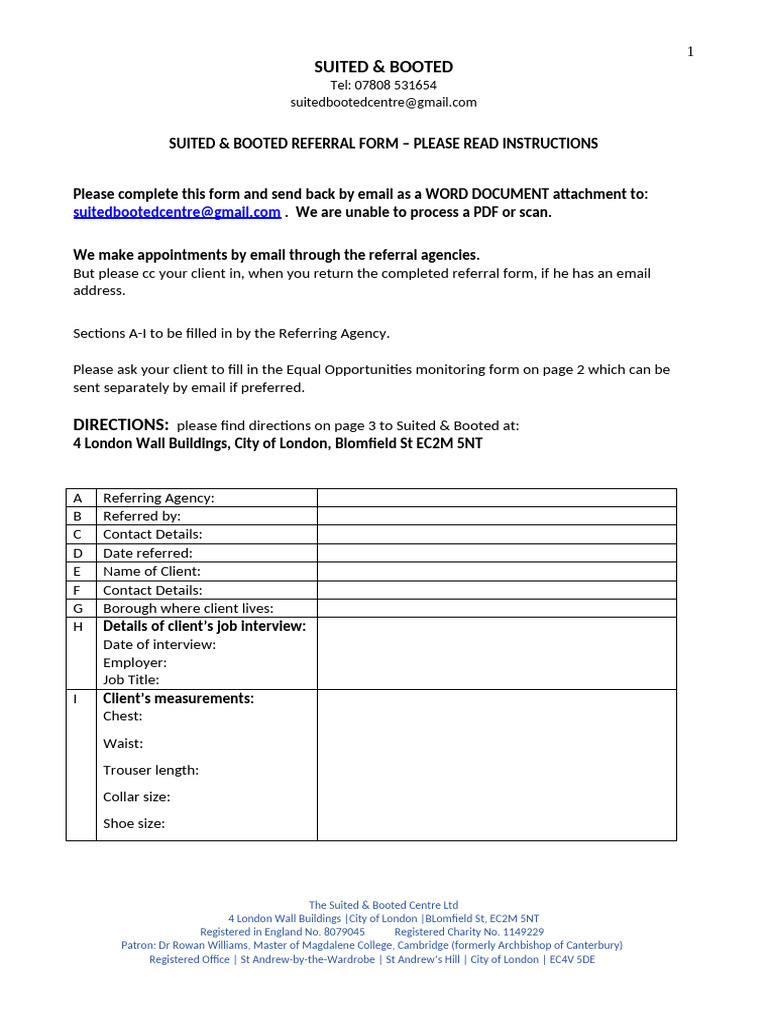 Suited & Booted Referral Form Guide | PDF | Disability | London