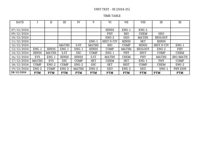 Time Table 3RD Ut | PDF