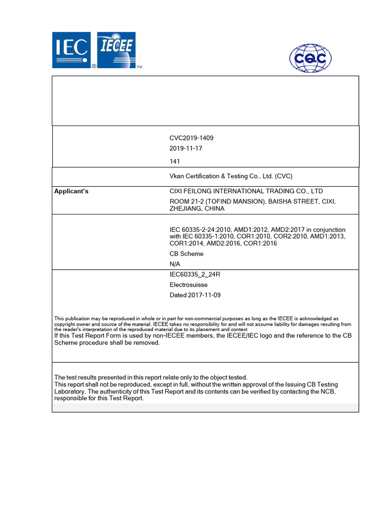 Test Report Freezer | PDF | Insulator (Electricity) | Mains Electricity