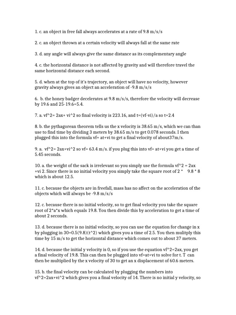 Physics Answer sheet | PDF | Acceleration | Velocity
