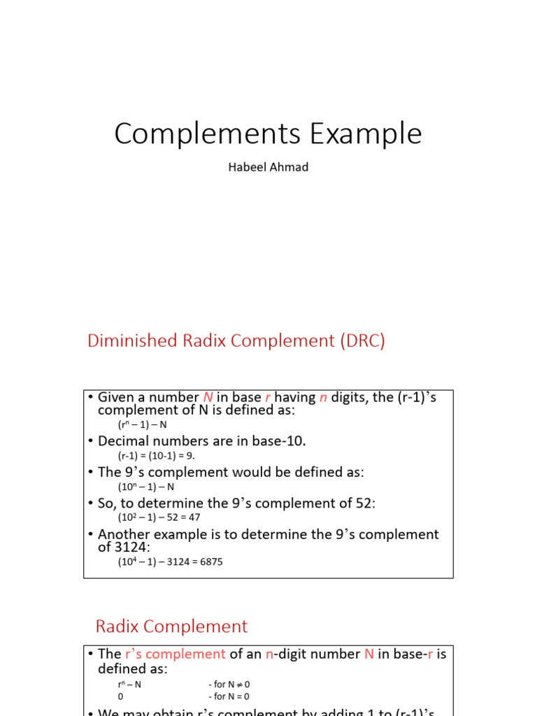 Complements in Diffrent Radices Example | PDF