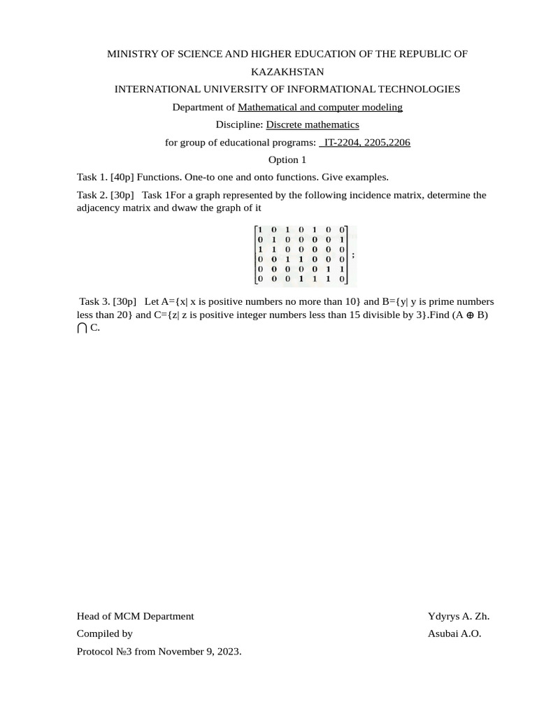 Final Exam IT - Dis.mat.2024 | PDF | Discrete Mathematics | Boolean Algebra