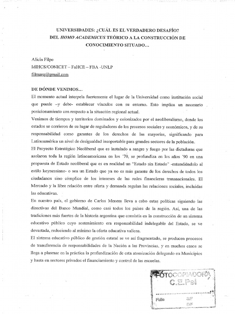 182. FILPE. Universidades ¿Cuál es el verdadero desafío | PDF