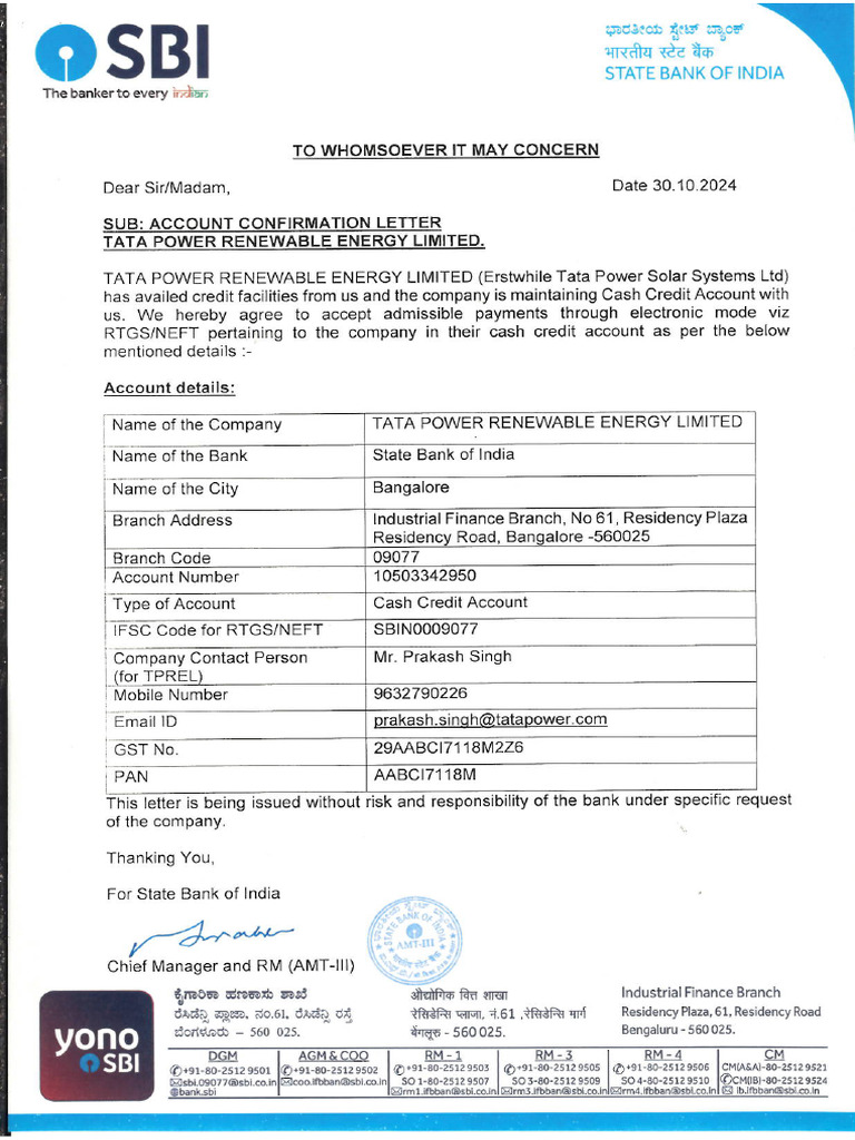 TPSSL Account Confirmation letter | PDF