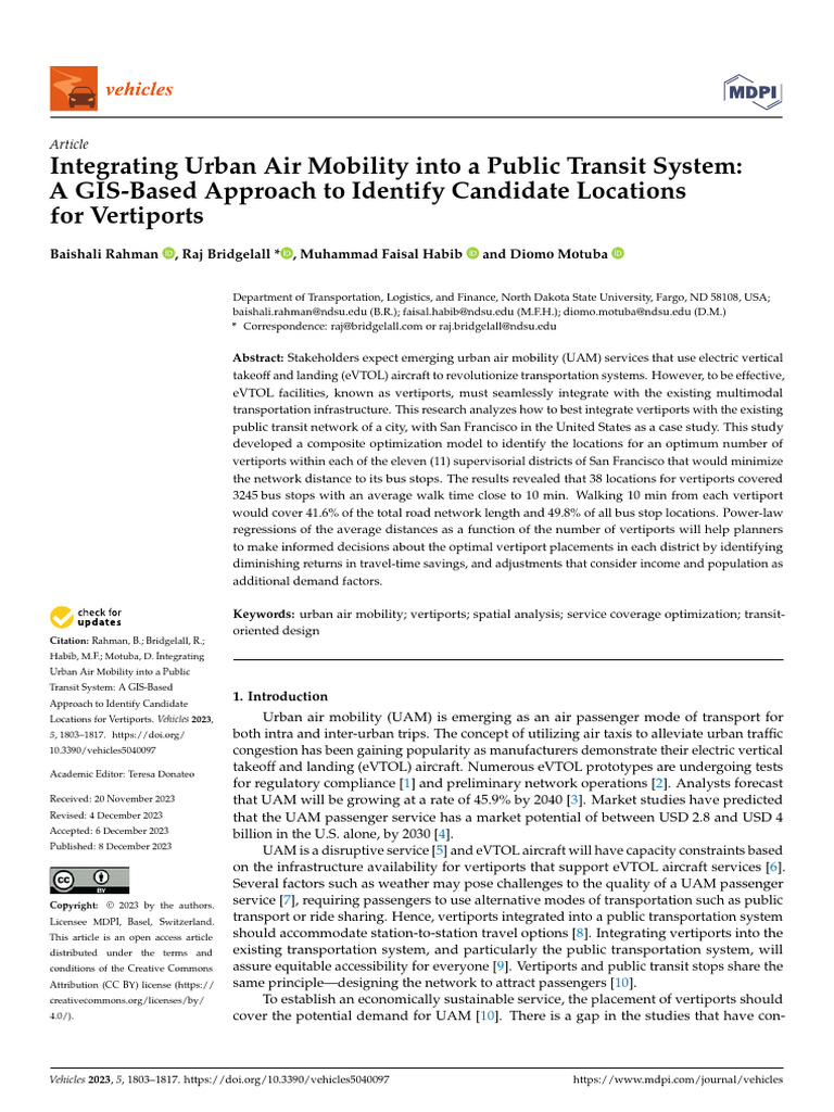 Integrating Urban Air Mobility Into A Public Transit System: A GIS ...