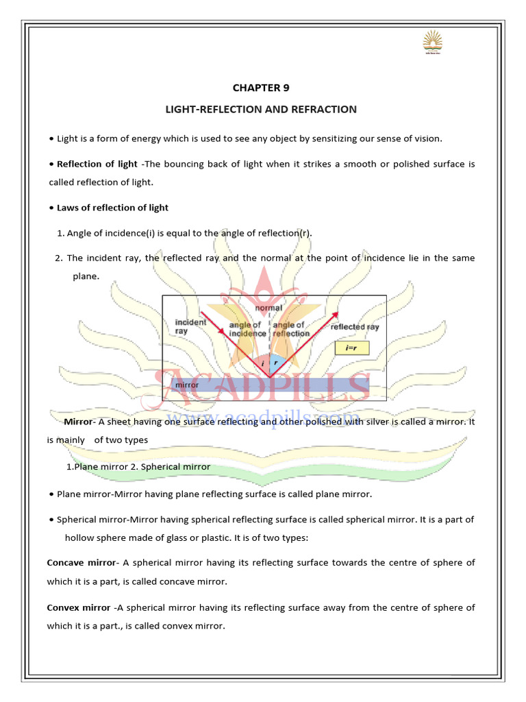 Light Reflection and Refraction Concepts | PDF | Eye | Mirror