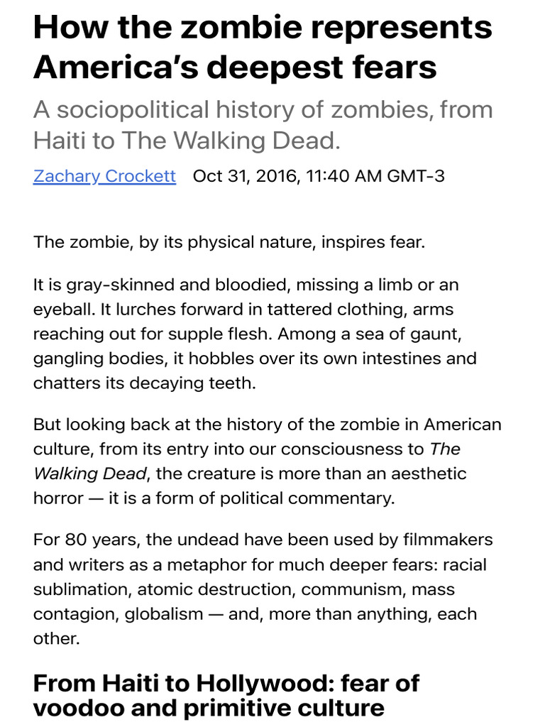 How The Zombie Represents America's Deepest Fears Vox | PDF | Zombies ...