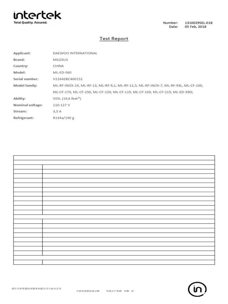 Test Report milexus | PDF | Refrigerator | Electrical Resistance And ...