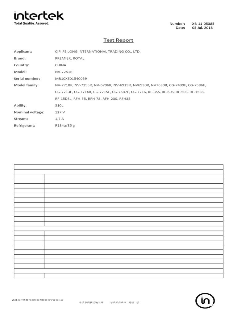 Test Report Premier - Royal | PDF | Refrigerator | Electrical ...