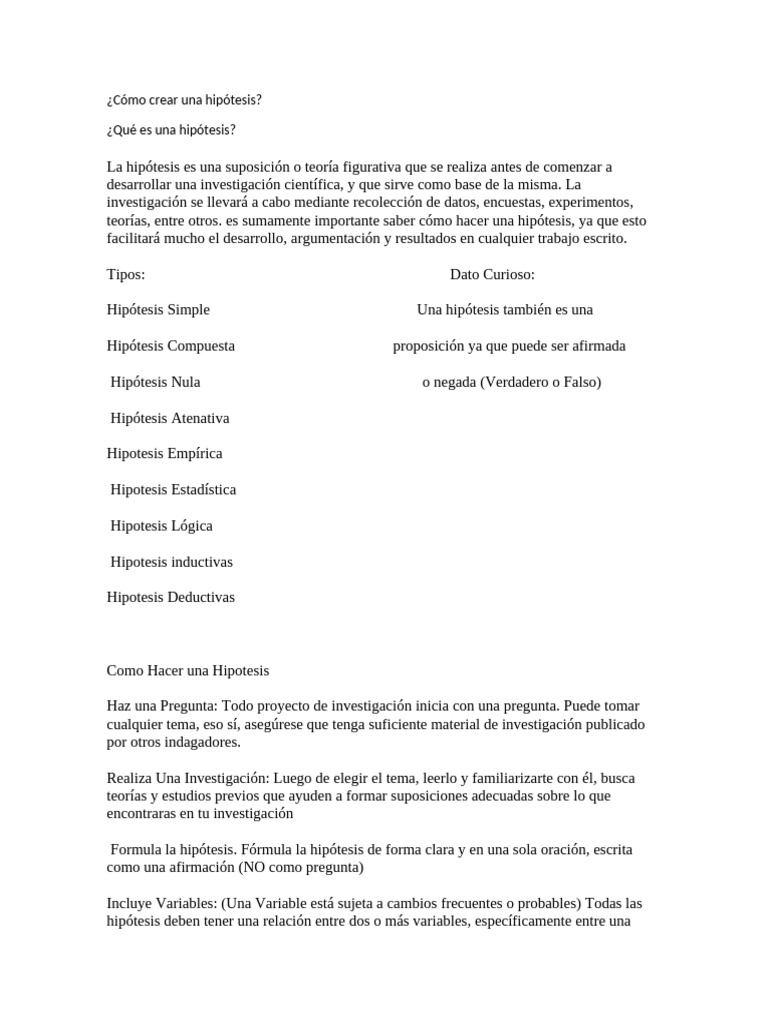 Cómo Crear Una Hipótesis | PDF