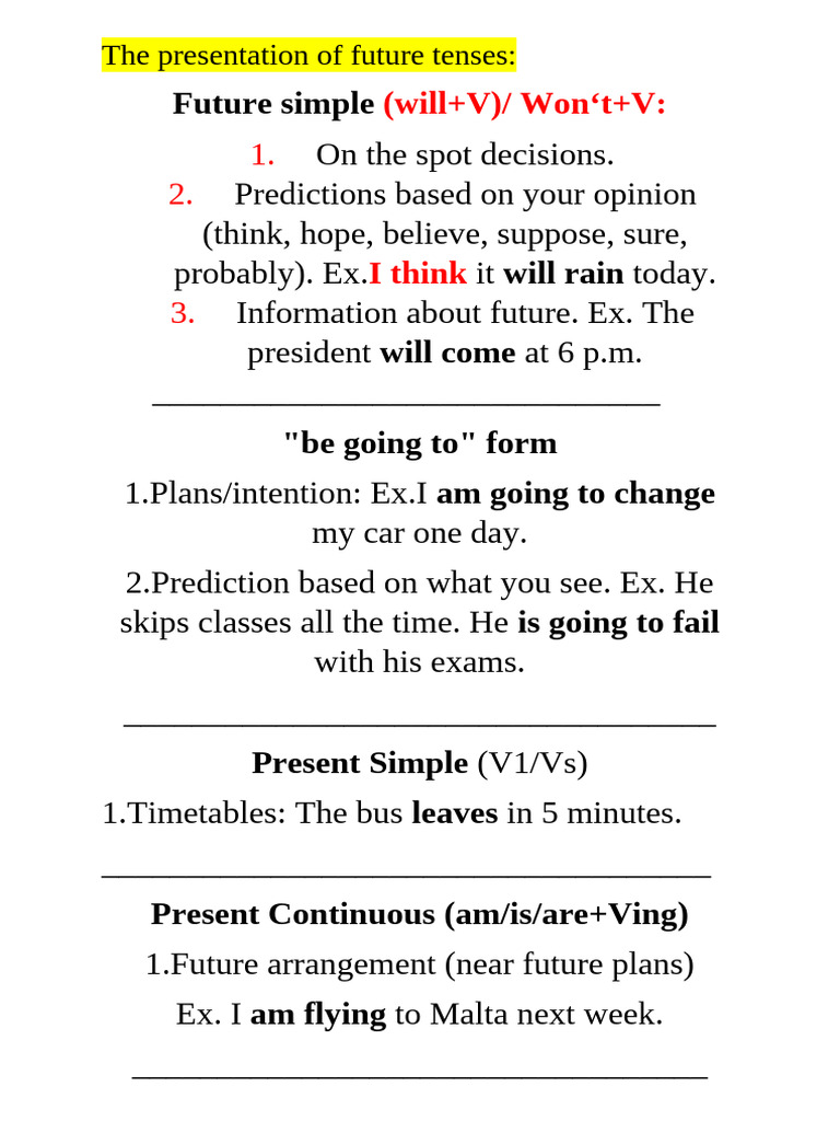 Future Tenses - Rules | PDF