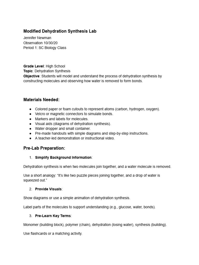 Modified Dehydration Synthesis Lab | PDF | Molecules | Glucose