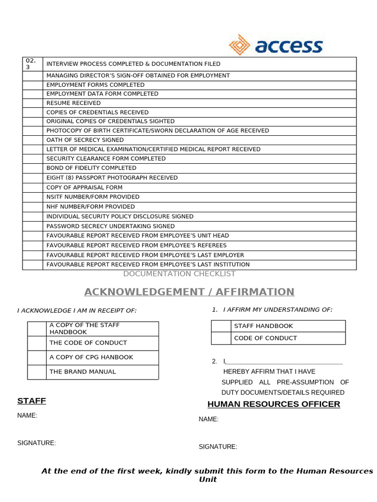 Employment Documentation Checklist | PDF