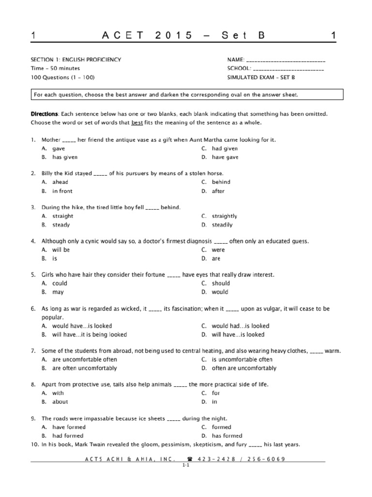 ACET - English Profieciency II | PDF