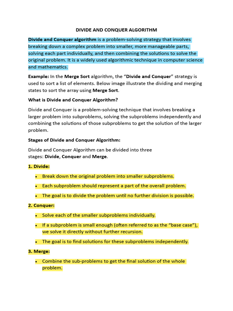 Divide And Conquer Algorithm Pdf Matrix Mathematics Computer 5460