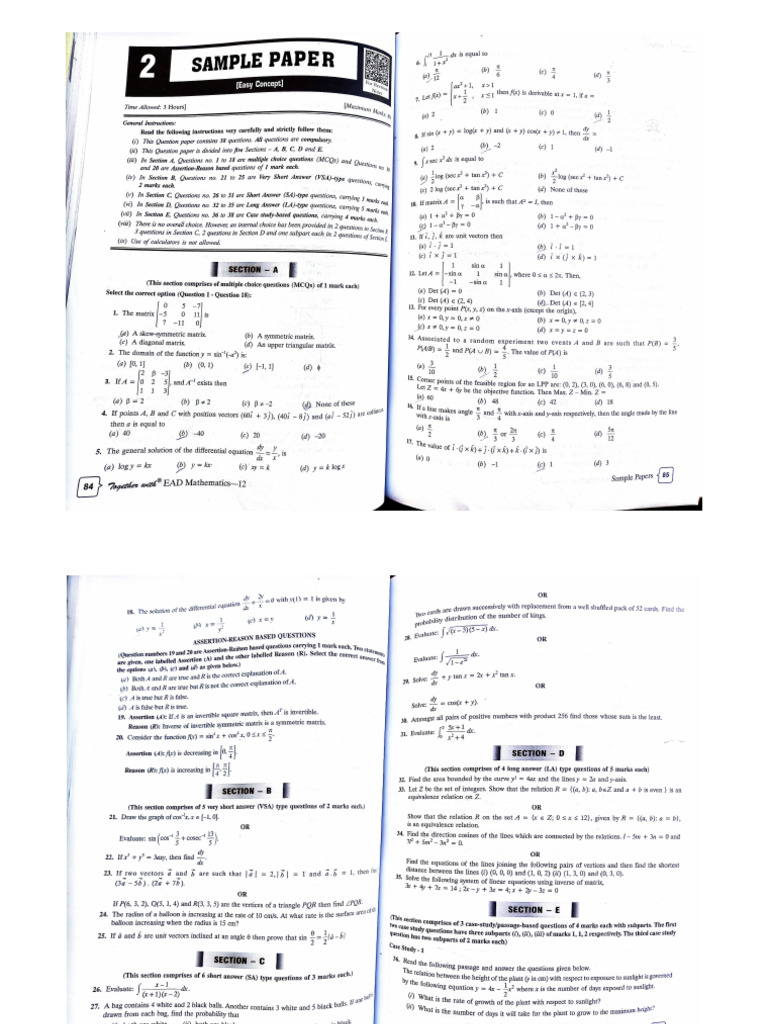 Maths Sample Paper 2 | PDF