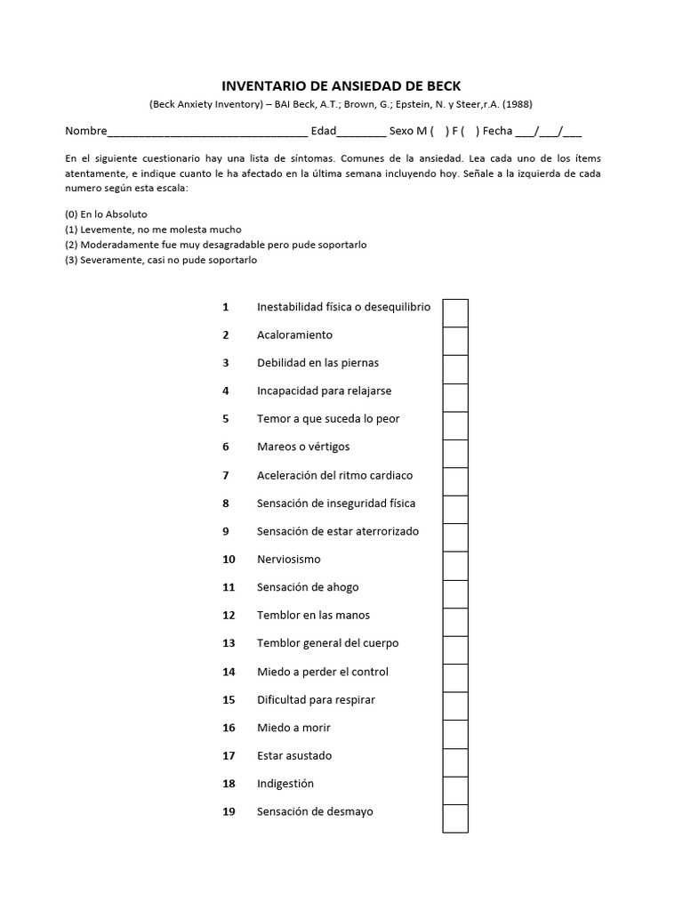 Inventario de Ansiedad de Beck | PDF | Ansiedad | Sicología