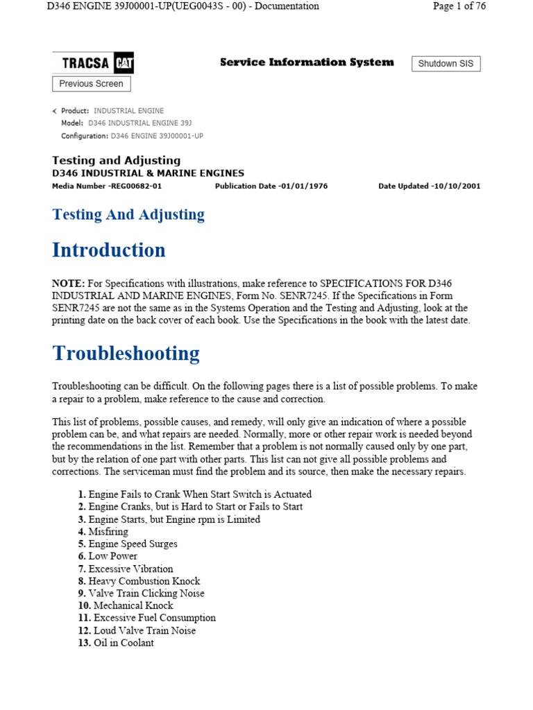 D346 Engine Troubleshooting Guide | PDF | Engines | Pump