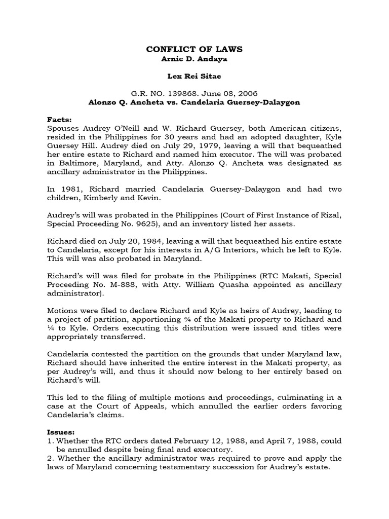 Lex Rei Sitae-Alonzo Q. Ancheta vs. Candelaria Guersey-Dalaygon | PDF ...