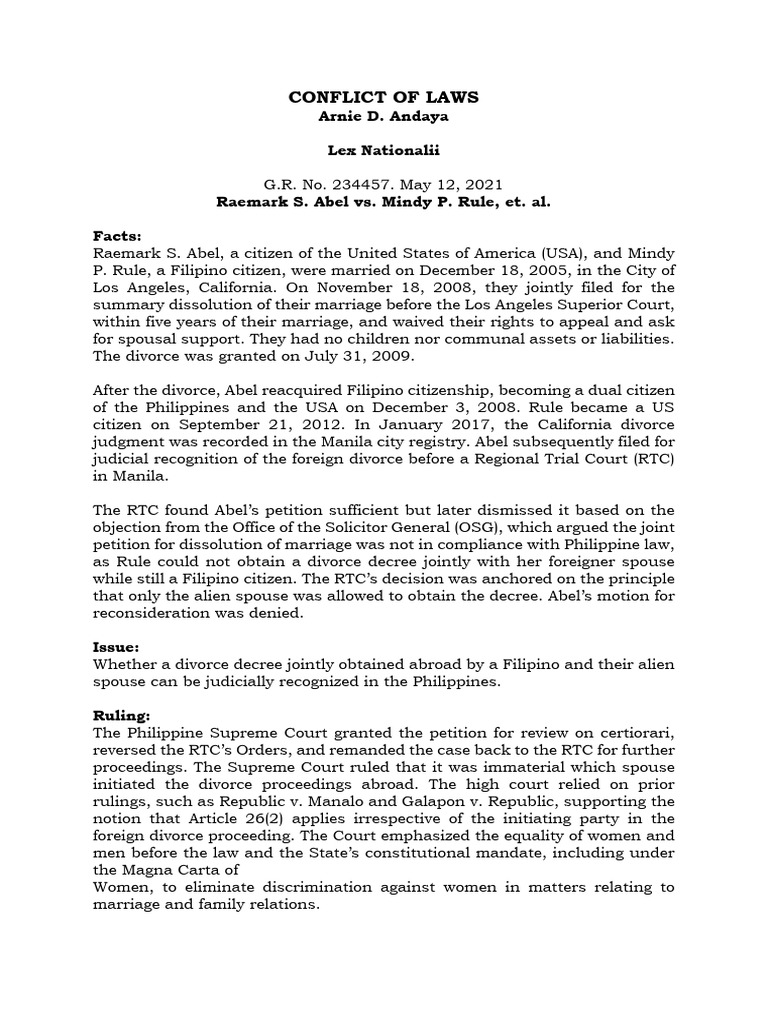 Lex Nationalii-Raemark S. Abel vs. Mindy P. Rule | PDF | Divorce | Marriage
