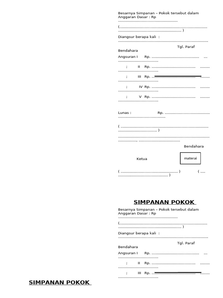 Simpanan Pokok | PDF