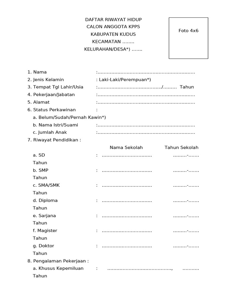 CV Calon Anggota KPPS | PDF