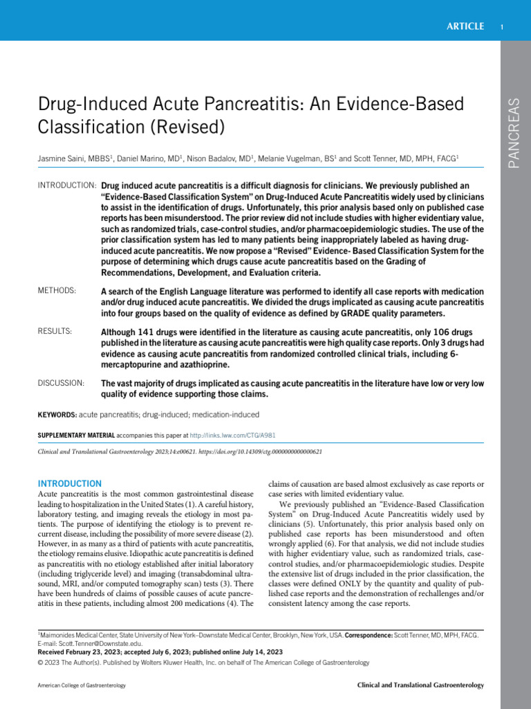 Revised Drug-Induced Pancreatitis Classification | PDF | Evidence Based ...