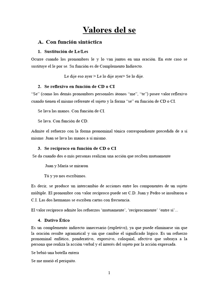 Teoría Tipos de Se | PDF | Verbo | Asunto (gramática)