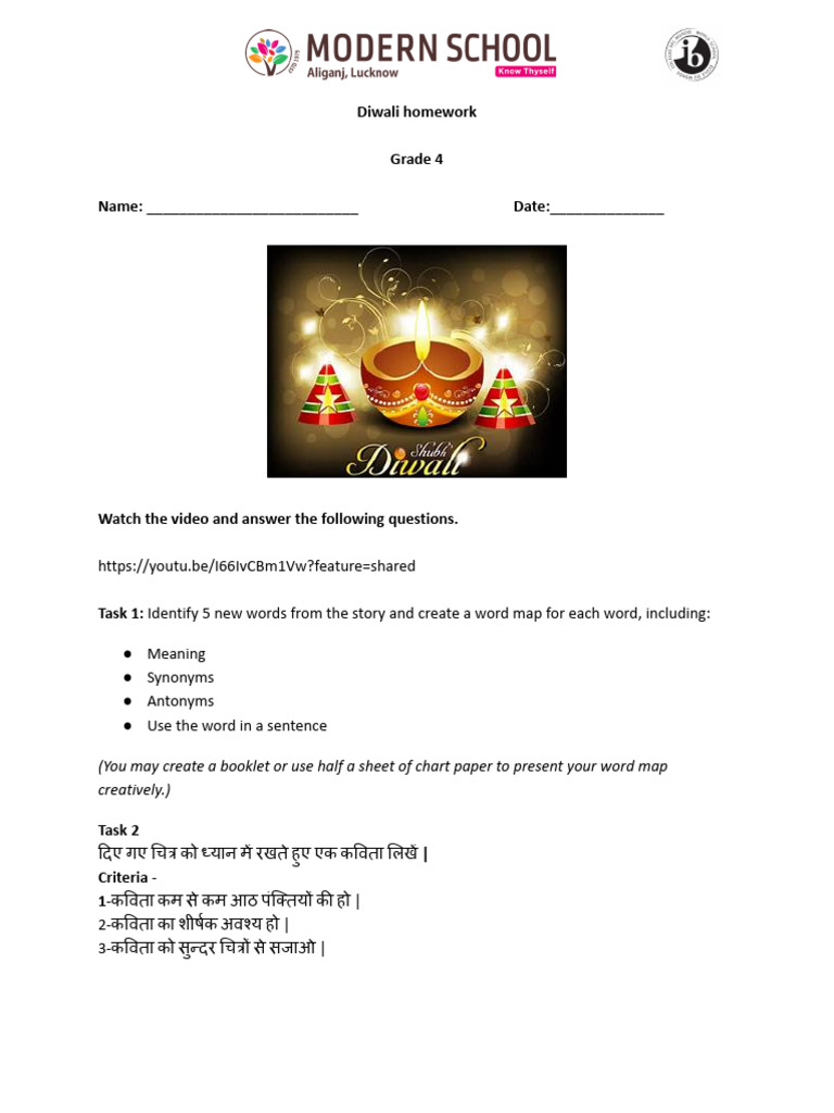 Diwali Homework(Grade 4) | PDF | Circle | Angle