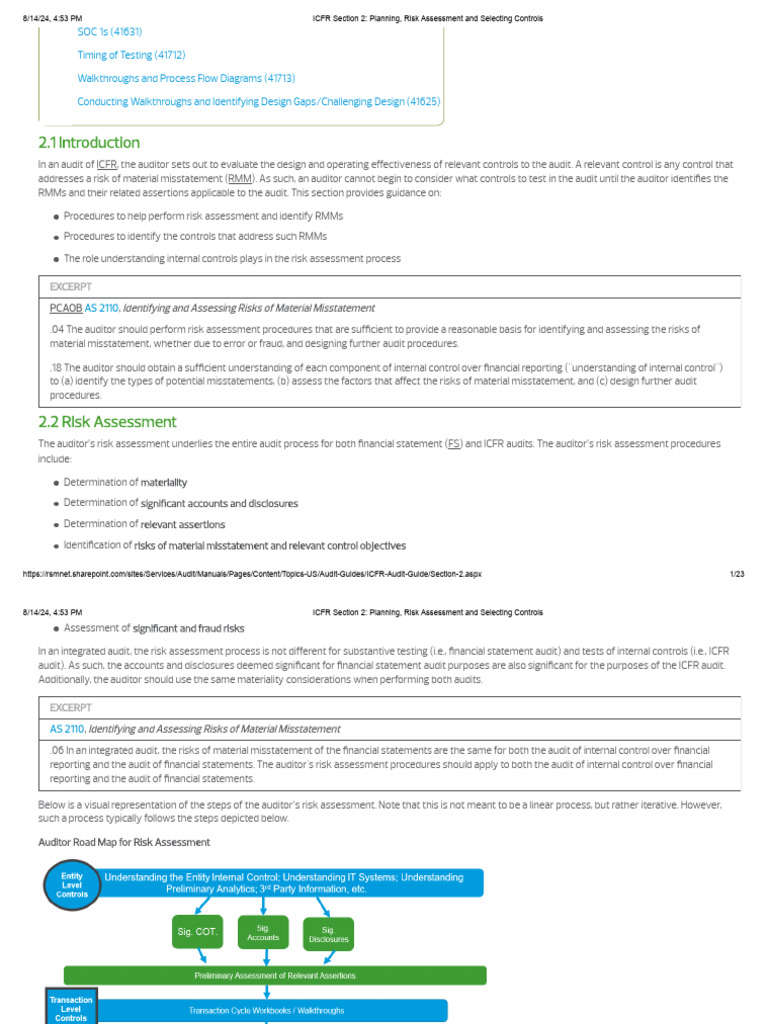 ICFR Section 2 - Â Planning, Risk Assessment and Selecting Controls ...