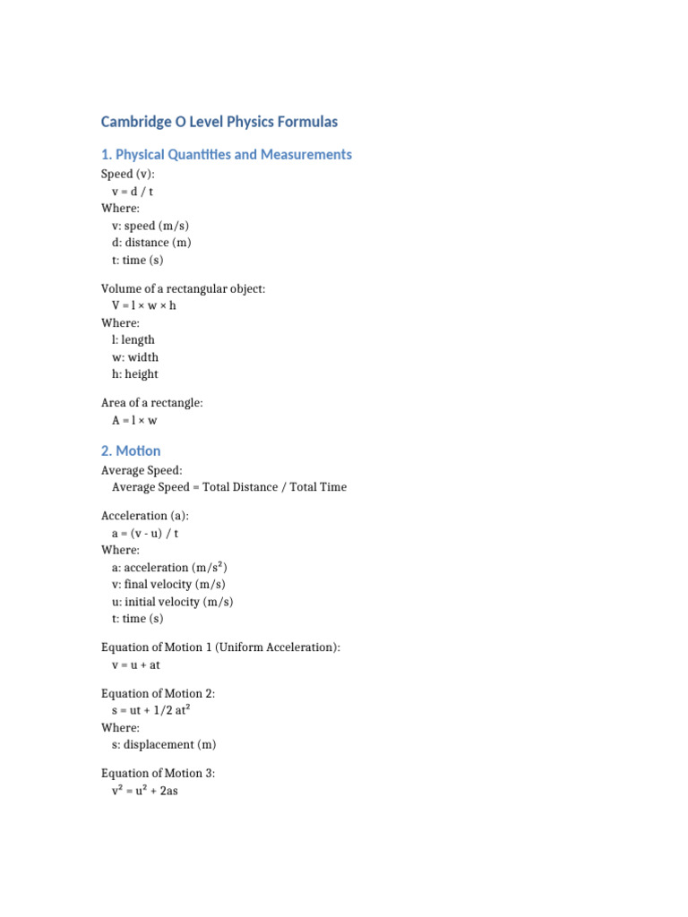 Cambridge_O_Level_Physics_Formulas | PDF