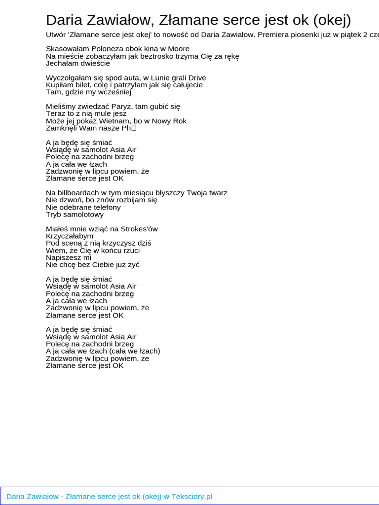 Daria Zawialow Zlamane Serce Jest Ok Okej | PDF