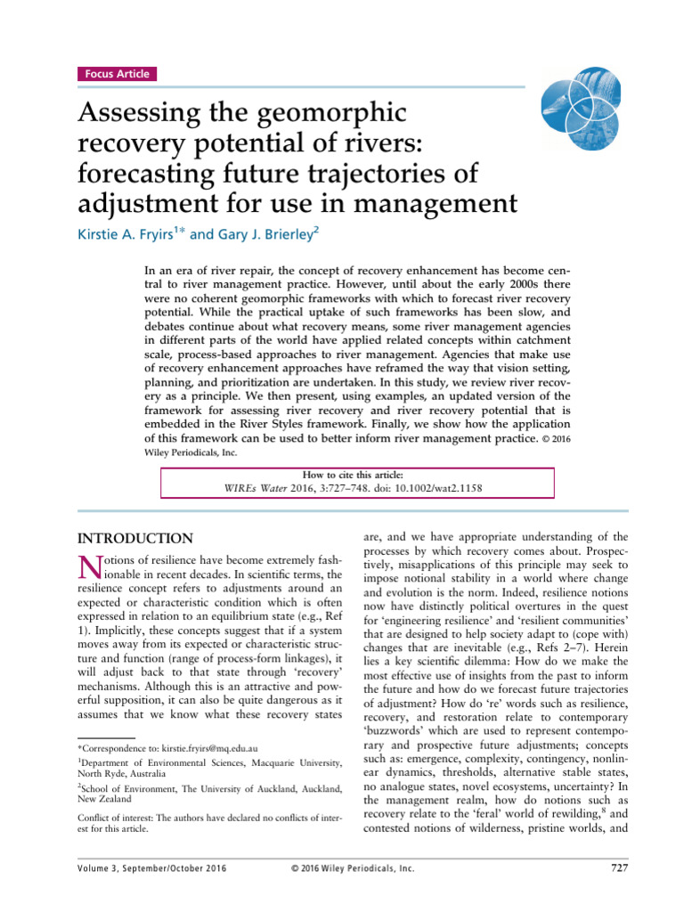 Fryirs and Brierley - WIREs Water - 2016 | PDF | River | Geomorphology