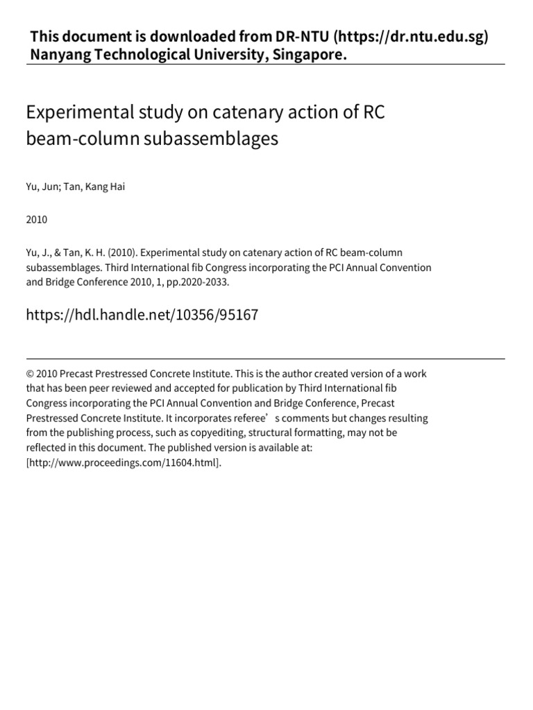 Experimental Study On Catenary Action of RC Beam-Column Subassemblages ...