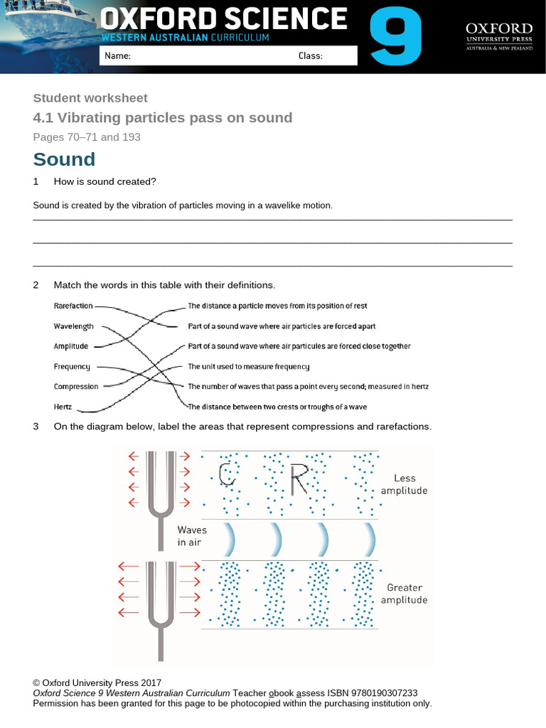 Oxford Worksheet 4.1 Characteristics of Sound | PDF | Pitch (Music) | Sound