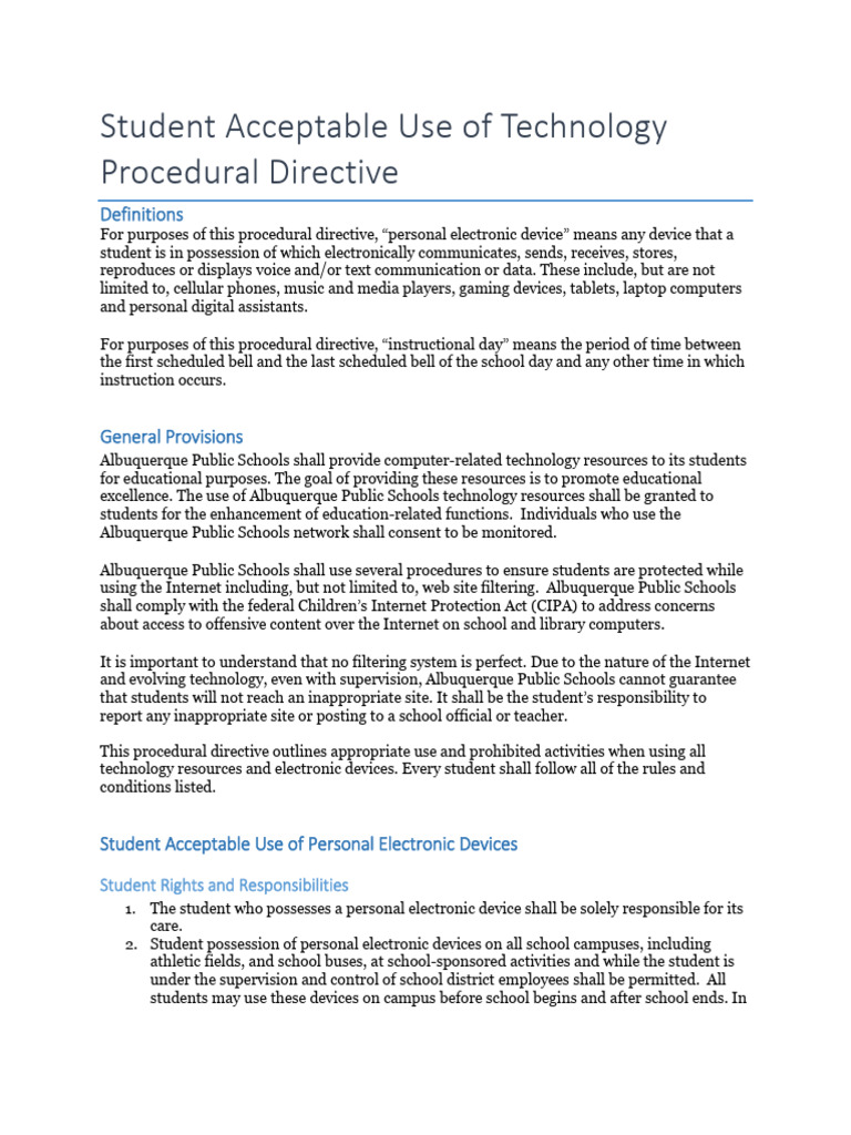 Student Technology Use Guidelines | PDF | Computing