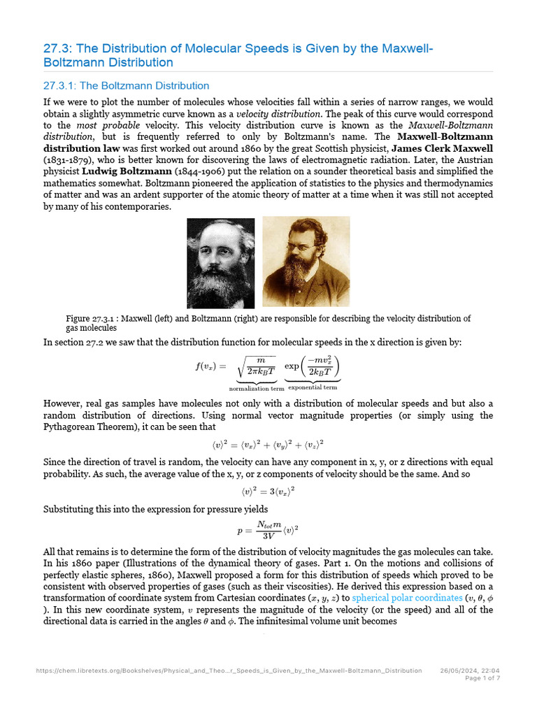 27.3 - The Distribution of Molecular Speeds Is Given by The Maxwell ...