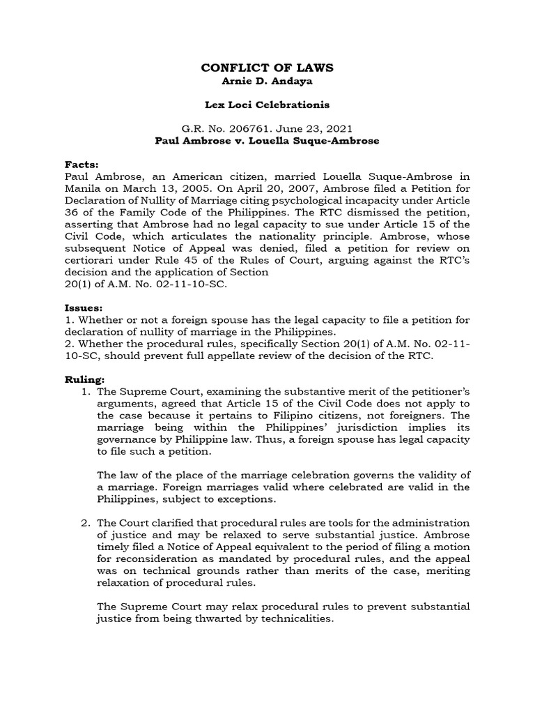 Lex Loci Celebrationis in Marriage Nullity | PDF | Appeal | Supreme ...