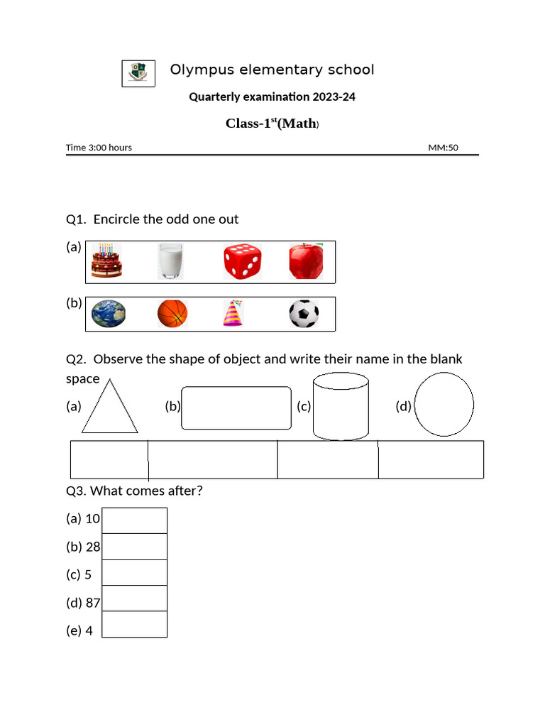 Class 1st Math | PDF