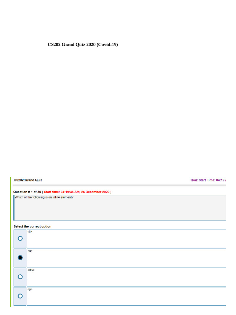 CS202 Grand Quiz 2020 Overview | PDF