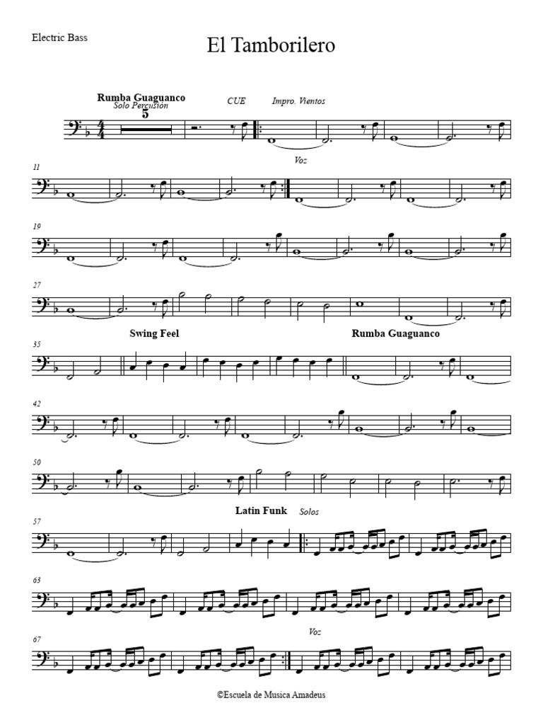 El Tamborilero (Revisado) X - Electric Bass | PDF | Popular Music ...