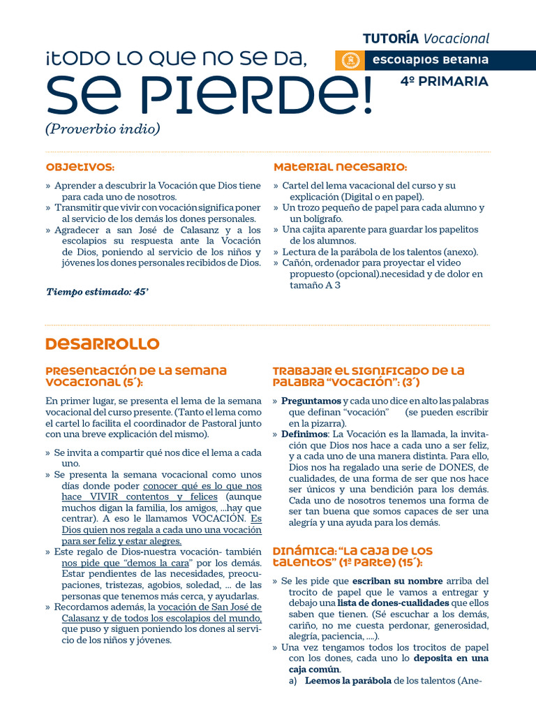 Tutoria Vocacional 4o Primaria | PDF