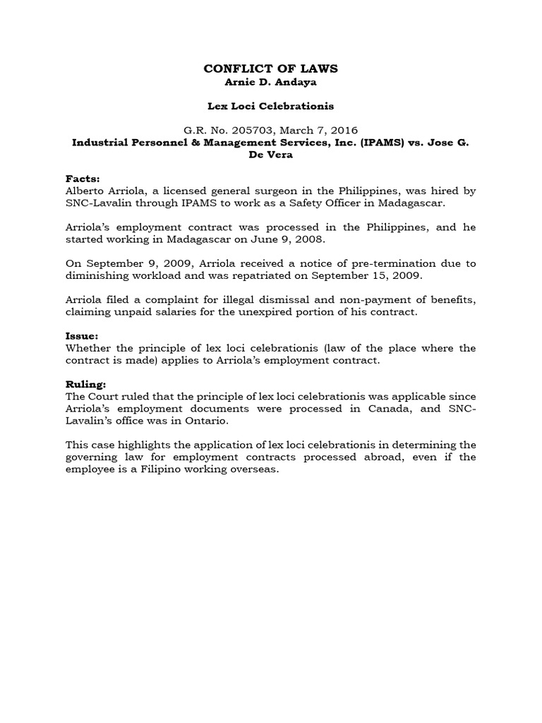 Lex Loci Celebrationis in Employment Law | PDF