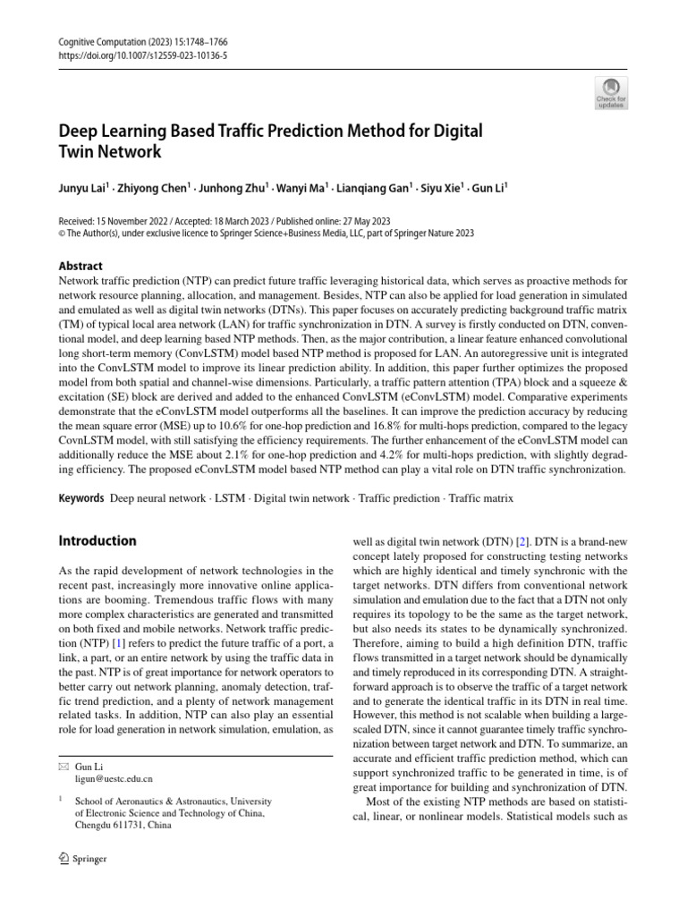 Deep Learning Based Traffic Prediction Method For Digital Pdf Deep Learning Computer Network