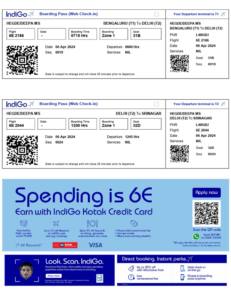 Boarding pass Bengaluru-Srinagar Deepa Hegde | PDF