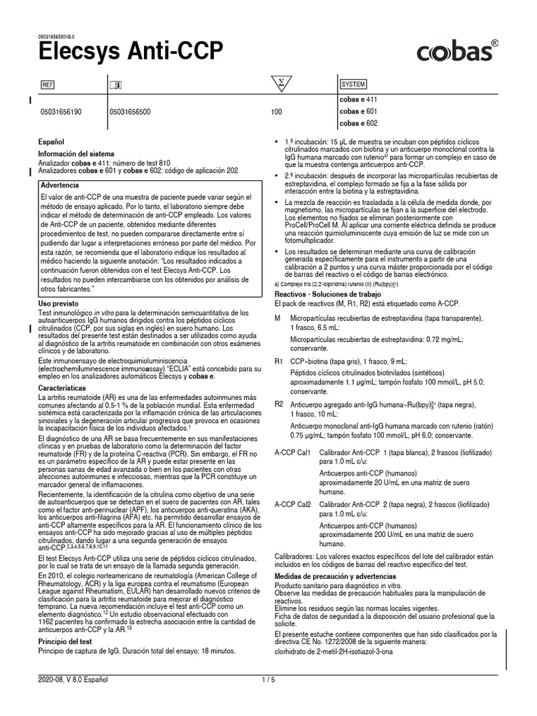Elecsys Anti-CCP.05031656500.V8.es | PDF | Especialidades Medicas | Medicina CLINICA